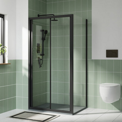 Rinse Black 1100x700mm Bifold Shower Enclosure Cubicles 6mm Self Clean ...