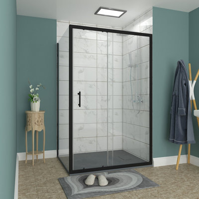 Rinse Black 1300x900mm Sliding Shower Enclosure 6mm Easy Clean Glass ...