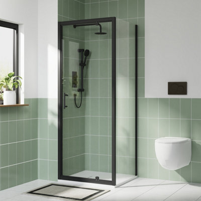 Rinse Black 700x1000mm Pivot Shower Door Enclosure Screen + Side Panel ...