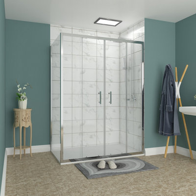 Rinse Chrome 1500x1000mm Sliding Shower Enclosure 6mm Easy Clean Glass ...