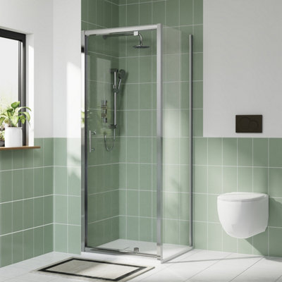 Rinse Chrome 800x800mm Pivot Shower Door Enclosure Screen + Side Panel 6mm Shower Glass Self ...