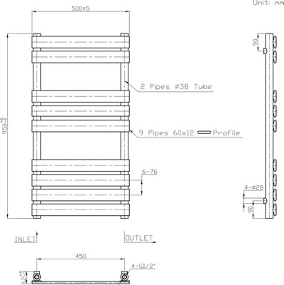 Rinse Flat Panel Heated Towel Rail Black Bathroom Ladder Radiator ...
