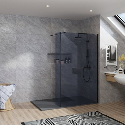 Rinse Walk In Shower Enclosure 1100+300mm Grey Glass Wetroom Screen ...
