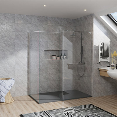 Rinse Walk In Shower Enclosure 800+900mm Wetroom Chrome Frame Glass ...