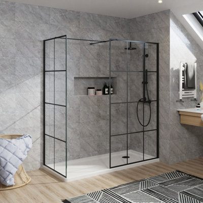 Rinse Walk in Shower Enclosure 8mm Clear+Grid Easy Clean Glass Wet Room ...