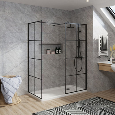 Rinse Walk in Shower Enclosure 8mm Clear+Grid Easy Clean Glass Wet Room ...