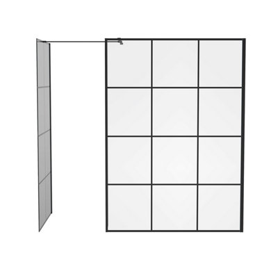 Rinse Walk in Shower Screen 8mm Black Grid Easy Clean Glass Screen ...