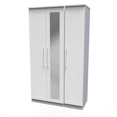 Ripon Tall Triple Mirror Wardrobe in White Ash (Ready Assembled)