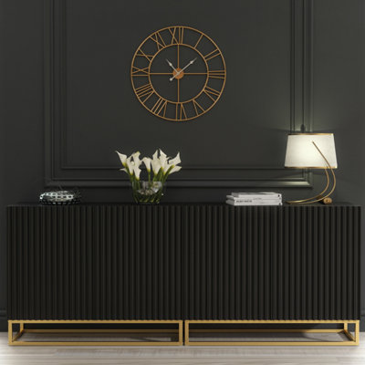 Ripple Duo Sideboard 200cm Black Fluted Design - Creative Furniture