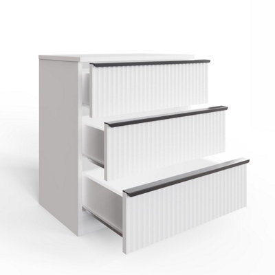Ripple Effect White 3 Drawer Chest Of Drawers Nightstand Scalloped Fronts
