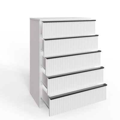 Ripple Effect White 5 Drawer Chest Of Drawers Nightstand Scalloped Fronts