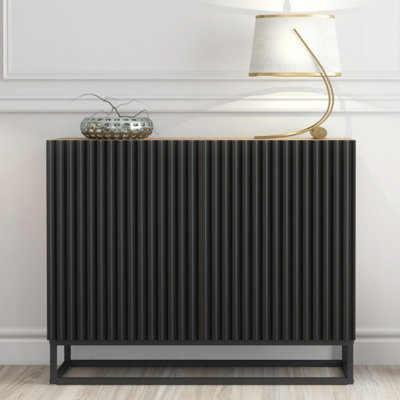 Ripple Sideboard 100cm - Oak & Black Fluted Doors