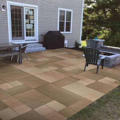 Rippon Buff Riven Sandstone Mixed Patio Paving Slabs , Full Pack ,48 ...