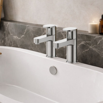 RISCO BLADE Basin Tap Pair Chrome - Modern Lever Handles, Solid Brass ...