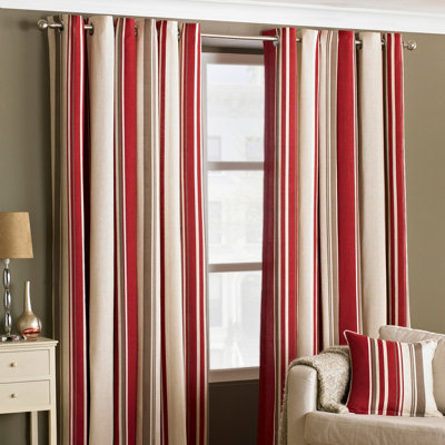 Riva Home Striped Room Darkening Eyelet Curtain Pair Raspberry (W)117cm ...
