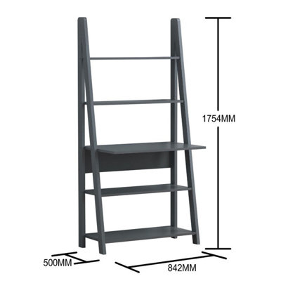 Riva Retro Ladder Bookcase Desk Shelving Shelf Unit 5 Tier Dark Grey