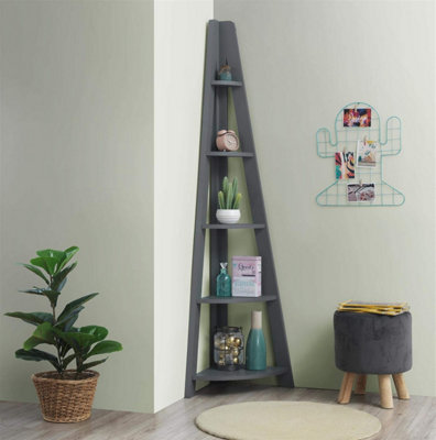 Riva Scandinavian Retro Corner Ladder Bookcase Shelving Shelf Unit Dark ...