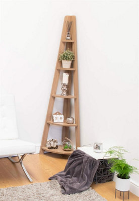 Riva Scandinavian Retro Corner Ladder Bookcase Shelving Shelf Unit Oak ...