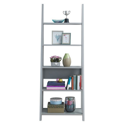Riva Scandinavian Retro Ladder Bookcase Shelving Shelf Unit Grey 5 Tier
