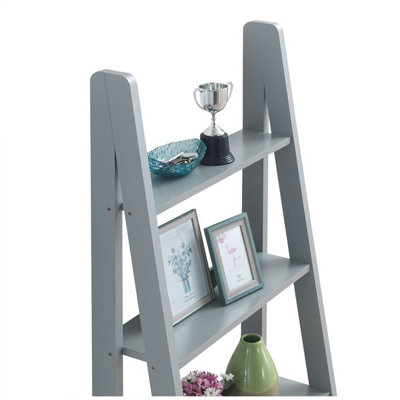 Riva Scandinavian Retro Ladder Bookcase Shelving Shelf Unit Grey 5 Tier