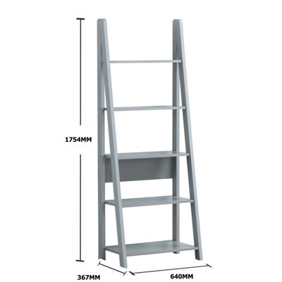 Riva Scandinavian Retro Ladder Bookcase Shelving Shelf Unit Grey 5 Tier