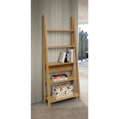 Riva Wooden 5 Tier Ladder Bookcase Shelving Shelf Display Unit Oak Effect
