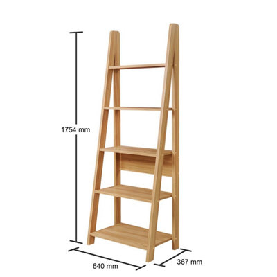 Riva Wooden 5 Tier Ladder Bookcase Shelving Shelf Display Unit Oak Effect
