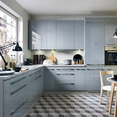 Riviera 7 Units Professional Kitchen Cabinet Set - Grey Gloss | DIY at B&Q