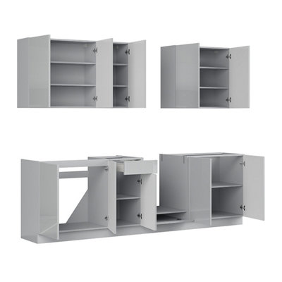 Riviera 7 Units Professional Kitchen Cabinet Set - Grey Gloss