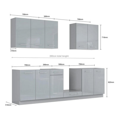 Riviera 7 Units Professional Kitchen Cabinet Set - Grey Gloss