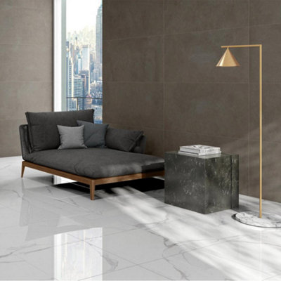 Riviera White Marble Effect Matt Porcelain Tile 60 x 60cm