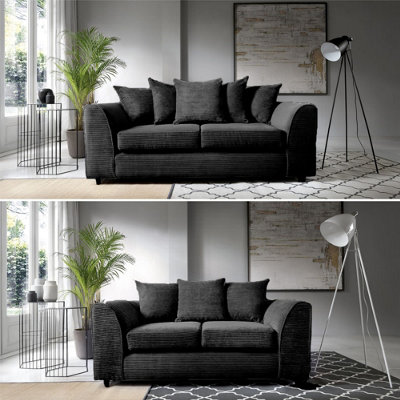 Rivoli 5 Seater Modern Contemporary Jumbo Cord 3+2 Black Sofa Set | DIY ...