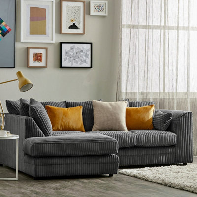 Rivoli L Shape Corner Sofa in Grey Jumbo Cord - Left Hand Facing Chaise