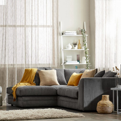 Rivoli L Shape Corner Sofa in Grey Jumbo Cord - Left Hand Facing Chaise