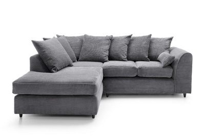 Rivoli L Shape Corner Sofa in Grey Jumbo Cord - Left Hand Facing Chaise