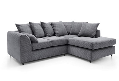 Rivoli L Shape Corner Sofa in Grey Jumbo Cord - Right Hand Facing Chaise