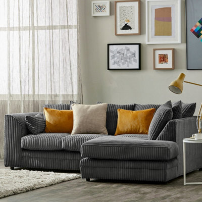 Rivoli L Shape Corner Sofa in Grey Jumbo Cord | DIY at B&Q