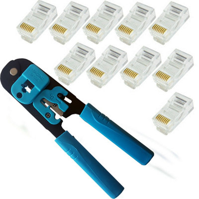 RJ45 Crimp Tool 10 Connectors 8P8C CAT5eCAT6 Crimping Crimper Network Cable