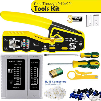 RJ45 Ethernet Passthrough Crimper Tool Kit with Cable Tester, Punch ...