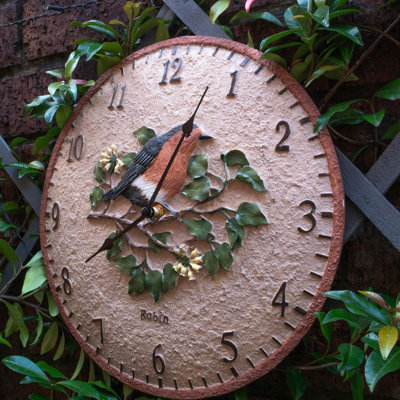 Robin Bird Design Indoor or Outdoor Clock - Battery Powered Weather ...