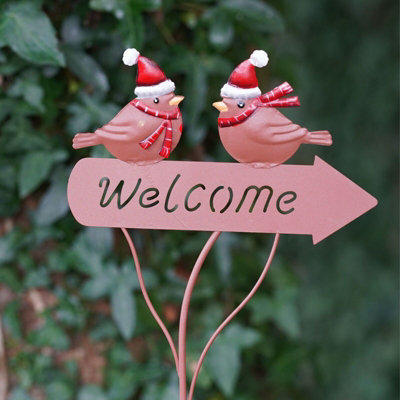Robin Welcome Christmas Sign Outdoor Garden Xmas Stake