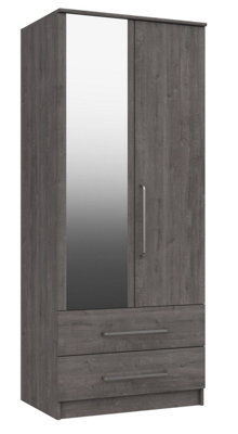 ROCHESTER 2 DOOR COMBI ROBE WITH MIRROR - DARK GREY OAK ON EXPRESS ...