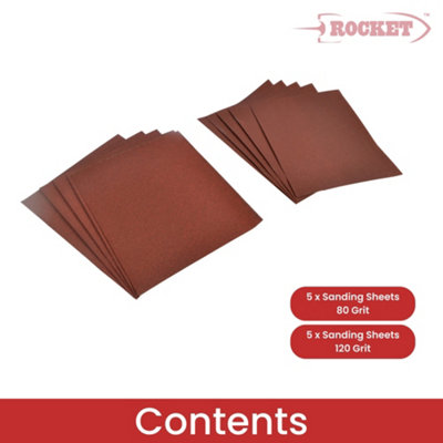Rocket 10 Pack 280mm x 230mm Medium Hand Sanding Sheets - 80/120 Grit ...