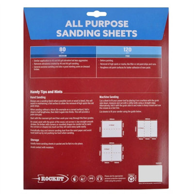 Rocket 10 Pack 280mm x 230mm Medium Hand Sanding Sheets - 80/120 Grit ...