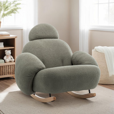 Rocking Chair for Nursery Room in Sage Green Teddy Boucle Fabric