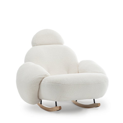 Rocking Chair for Nursery Room in White Teddy Boucle Fabric
