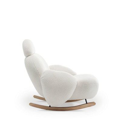 Rocking Chair for Nursery Room in White Teddy Boucle Fabric