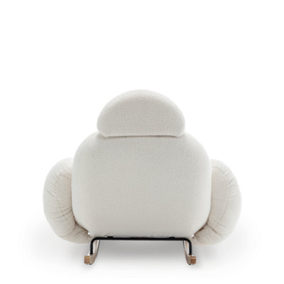 Rocking Chair for Nursery Room in White Teddy Boucle Fabric
