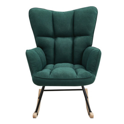 Rocking Chair Tufted Upholstered Glider Rocker with High Backrest Reading Chair Modern Rocking Accent Chairs Green