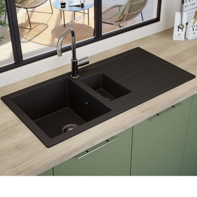 Rocklite Milton 1.5 Bowl Reversible Composite Granite Kitchen Sink ...
